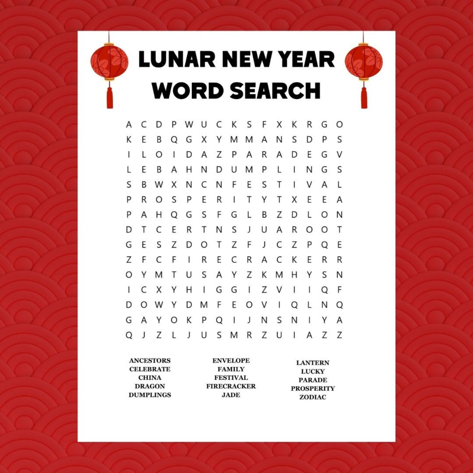 Lunar New Year Word Search Chinese New Year Word Search Lunar New Year ...