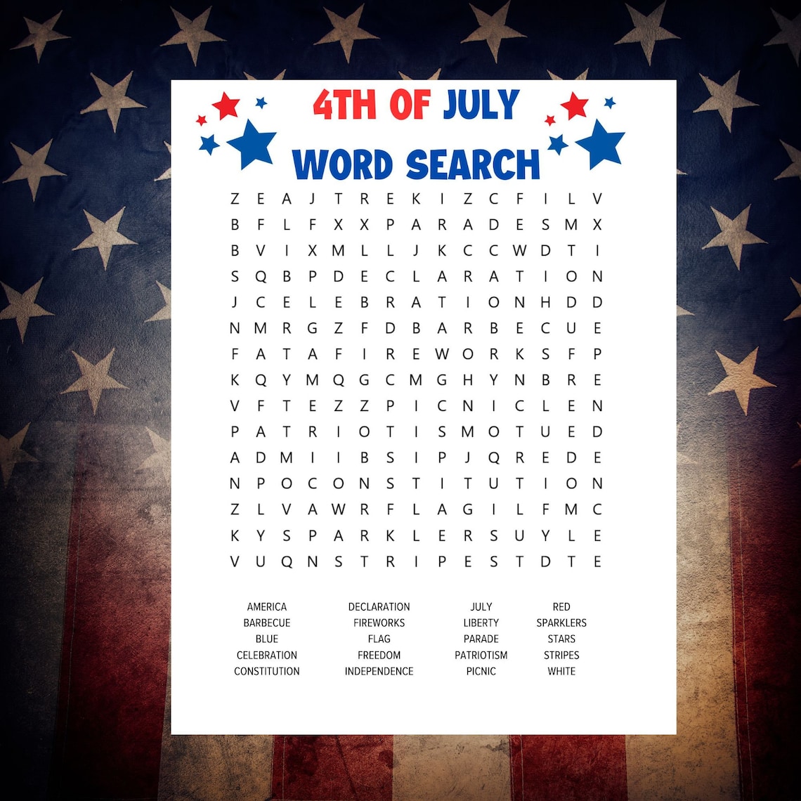 4th of July Word Search Printable Digital Download - Etsy