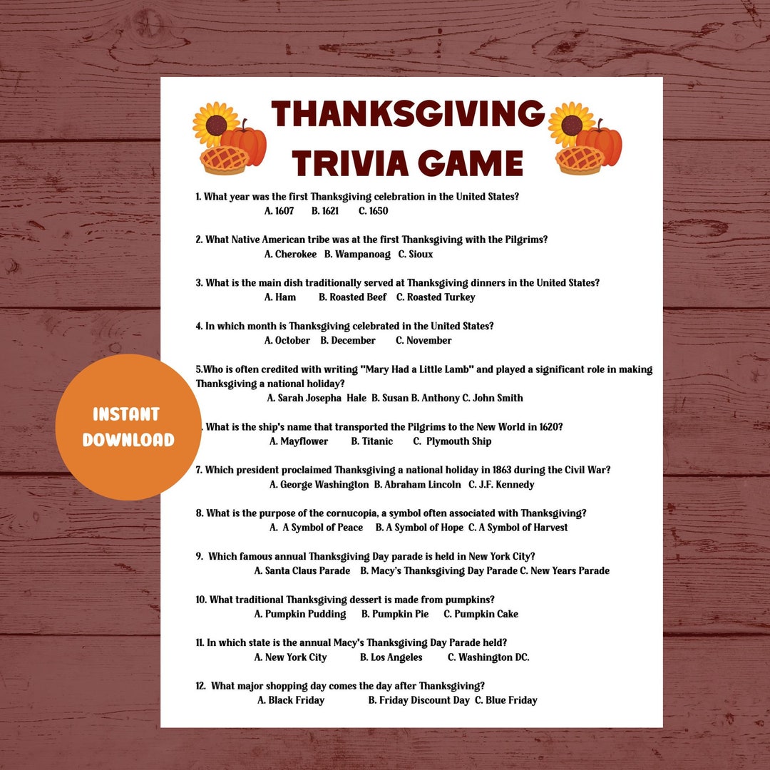 Thanksgiving Trivia Game Thanksgiving Trivia Friendsgiving Party Games ...