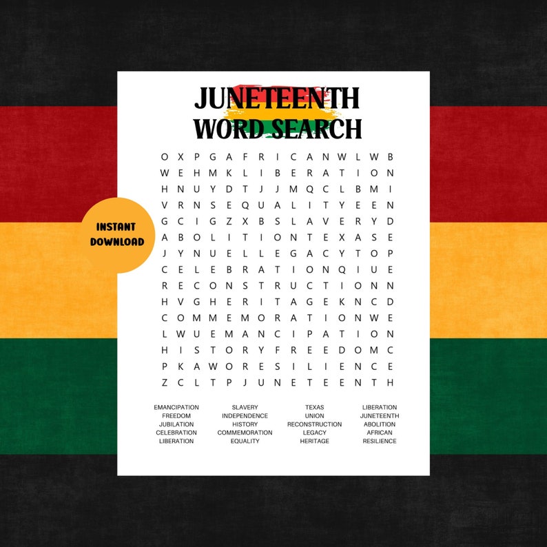 Juneteenth Word Search Juneteenth Activity Page Word Search Printable ...