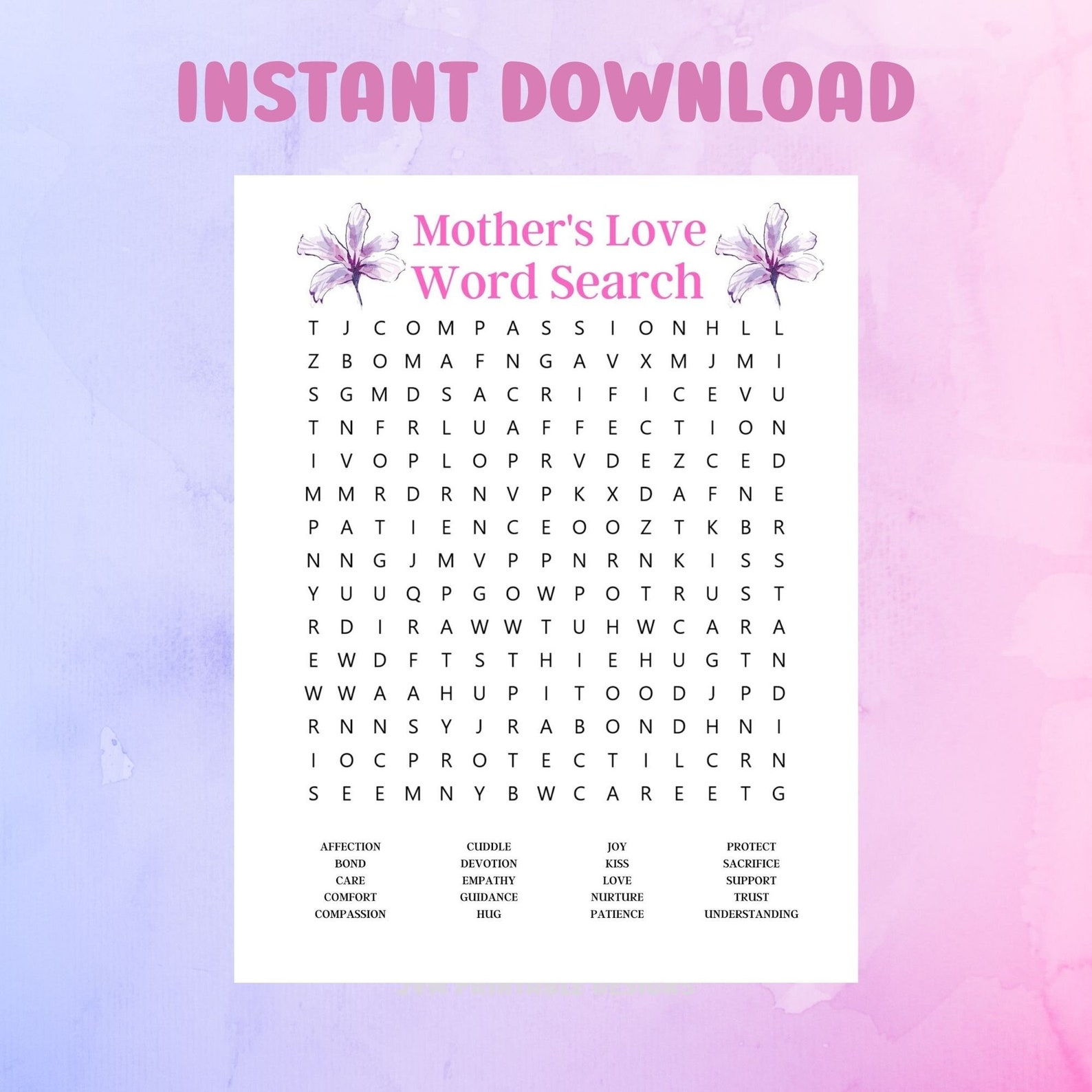 Mother's Love Word Search, Mother's Day Word Search, Mother's Day ...