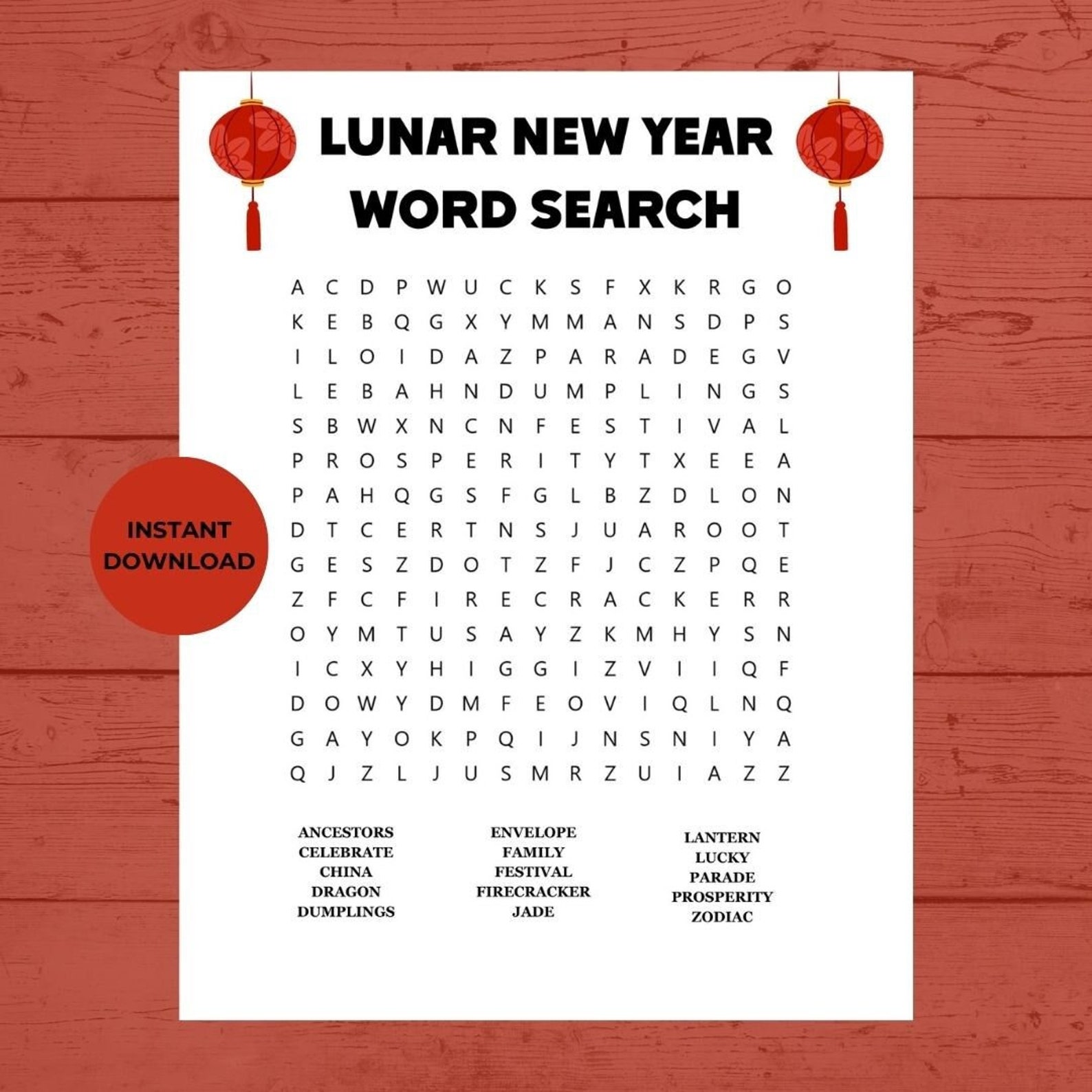 Lunar New Year Word Search Chinese New Year Word Search Lunar New Year ...