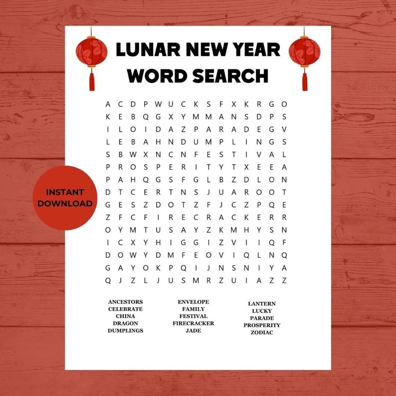 Lunar New Year Word Search Chinese New Year Word Search Lunar New Year ...