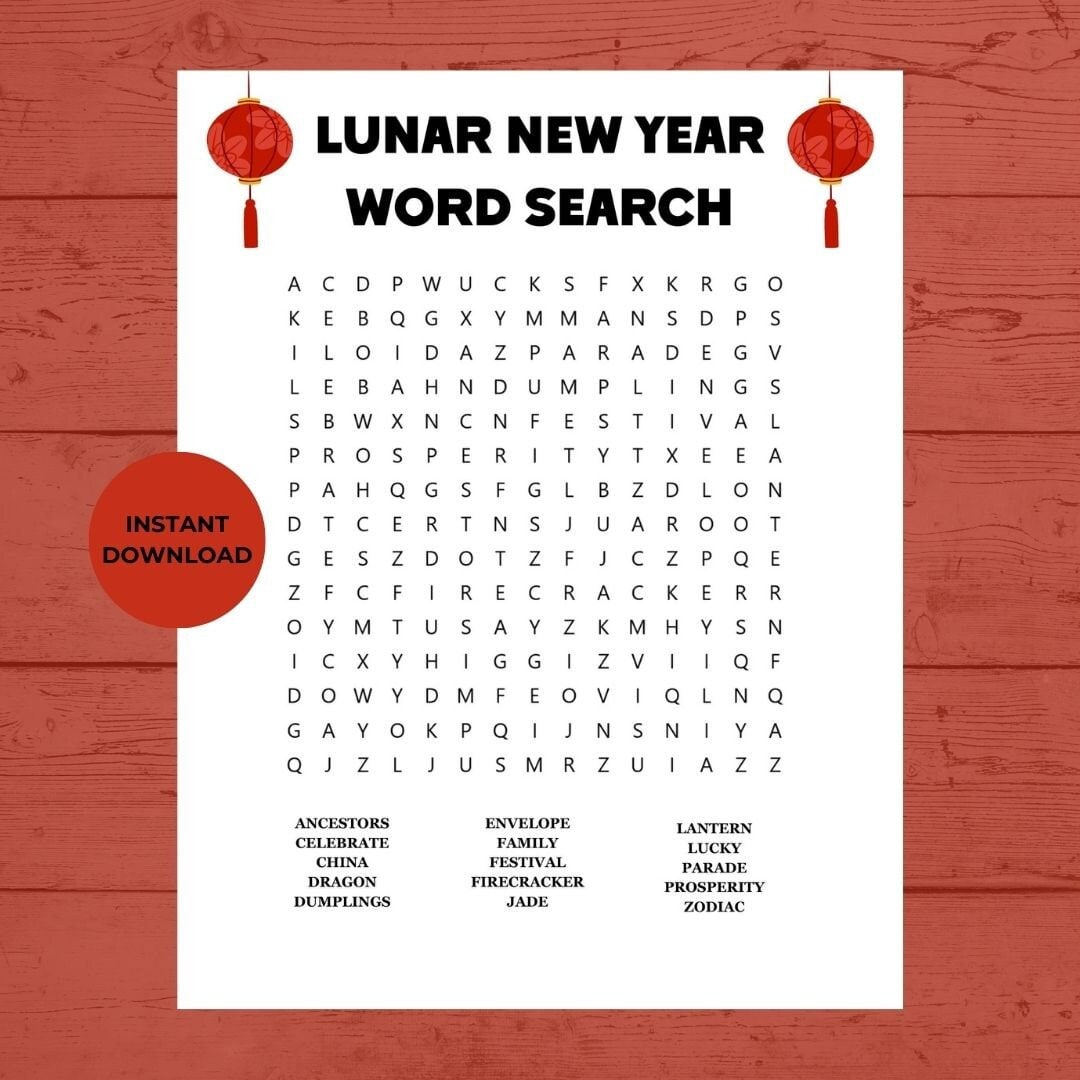 Lunar New Year Word Search Chinese New Year Word Search Lunar New Year ...