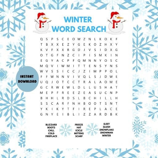 Winter Word Search Winter Games Printable Winter Games Word - Etsy