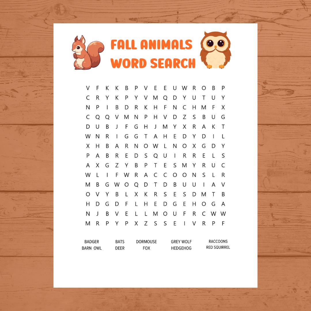Fall Animals Word Search Animal Worksheets Printable Word Search Word ...