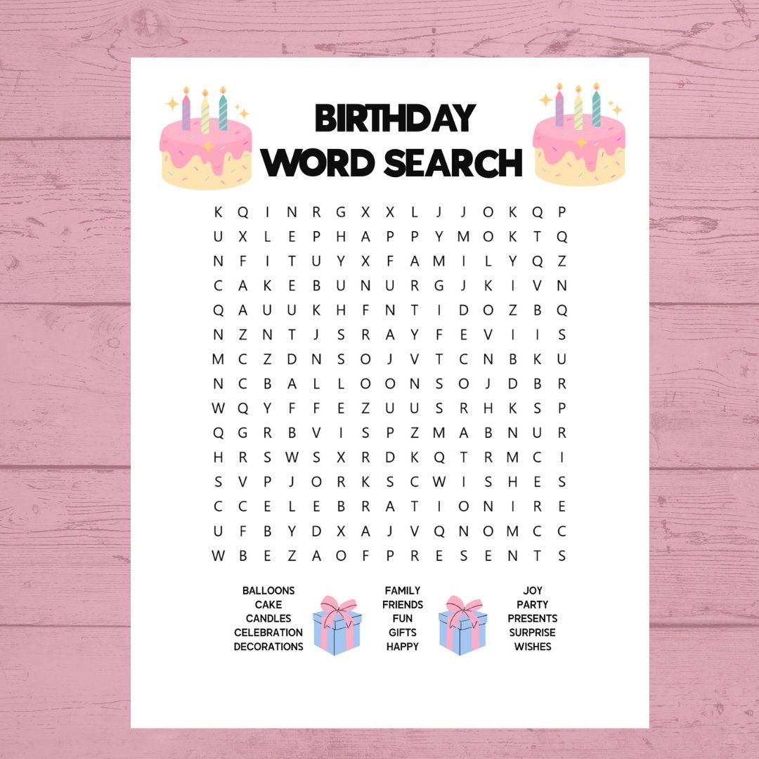 Birthday Word Search Birthday Printable Birthday Games Printable ...