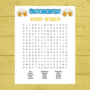 Oktoberfest Word Search Oktoberfest Party Games Oktoberfest Printable ...