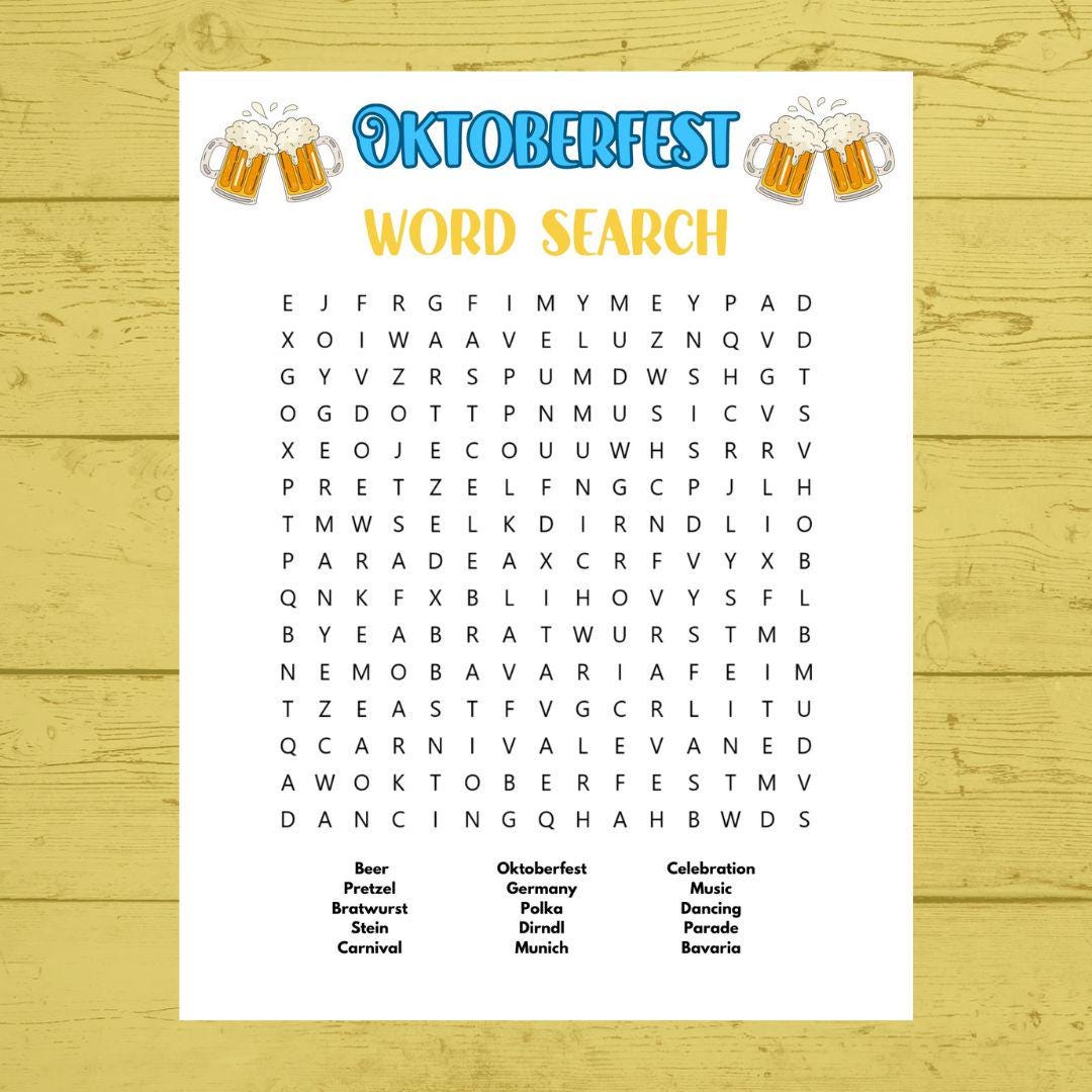 Oktoberfest Word Search Oktoberfest Party Games Oktoberfest Printable ...
