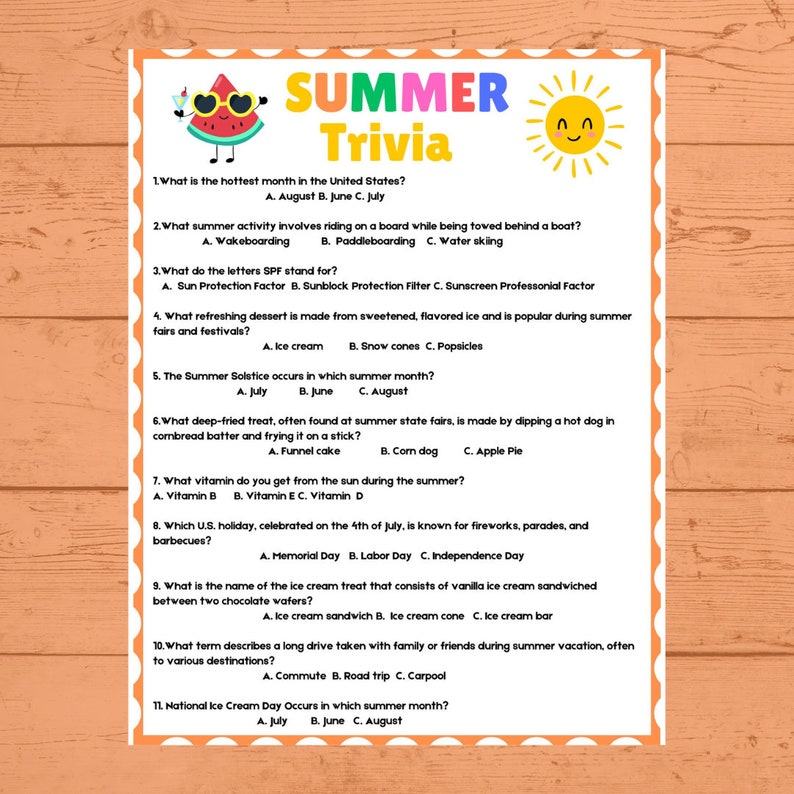 Summer Trivia Summer Printables Trivia Games Summer Party Games ...