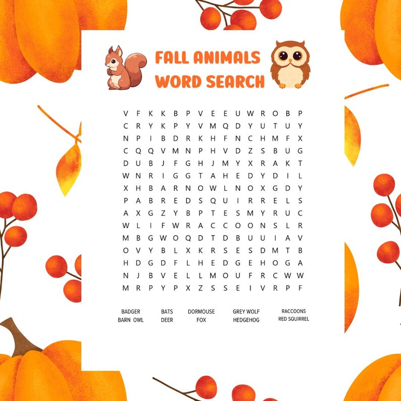 Fall Animals Word Search Animal Worksheets Printable Word Search Word ...