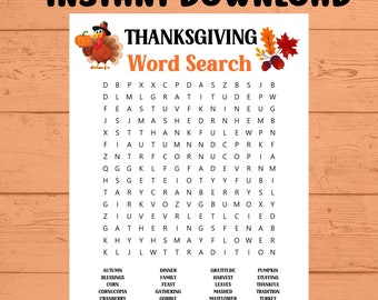 Thanksgiving Word Search Classroom Games Printable Party Game Digital ...