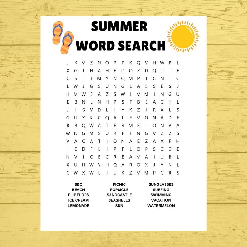 Summer Word Search Summer Party Games Word Searches Printables Summer ...