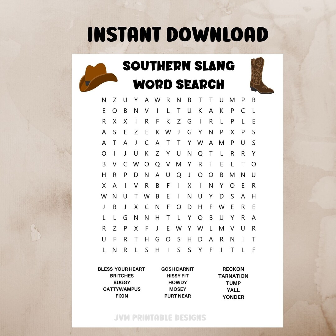 Southern Slang Word Search Printable Party Games Word Search - Etsy