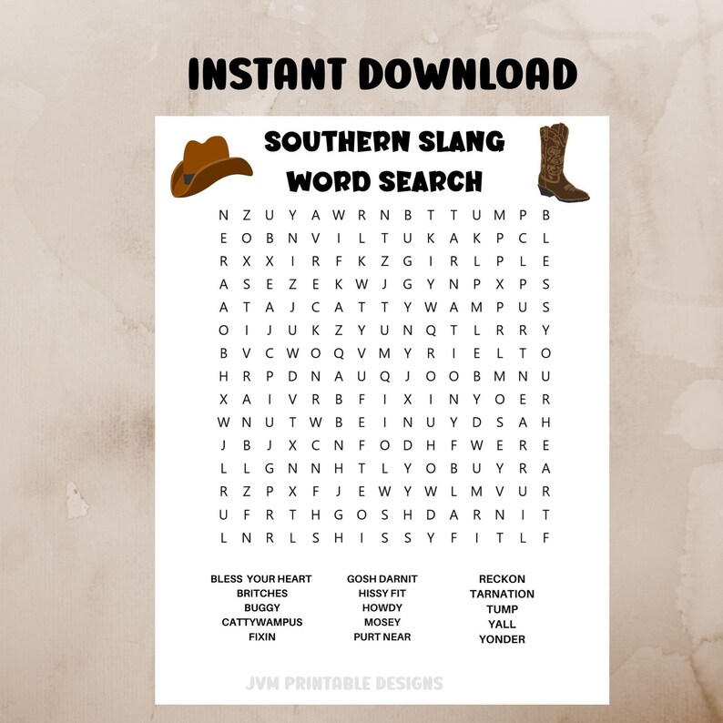 Southern Slang Word Search Printable Party Games Word Search - Etsy