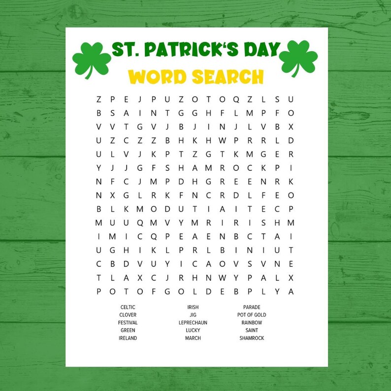 St Patrick's Day Word Search St Patrick's Day Printable St Patrick's ...