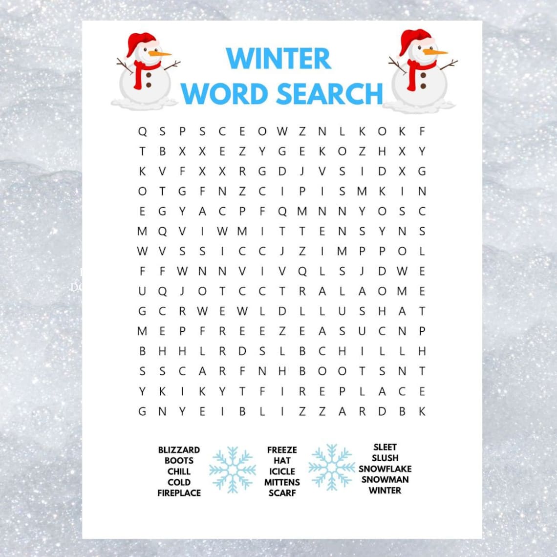Winter Word Search Winter Games Printable Winter Games Word Searches ...