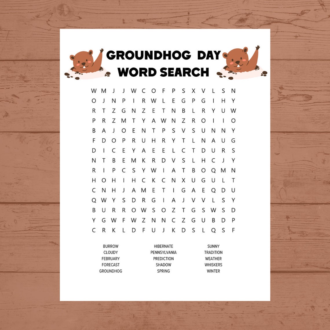 Groundhog Day Word Search Groundhog Day Games Groundhog Day Party Games ...