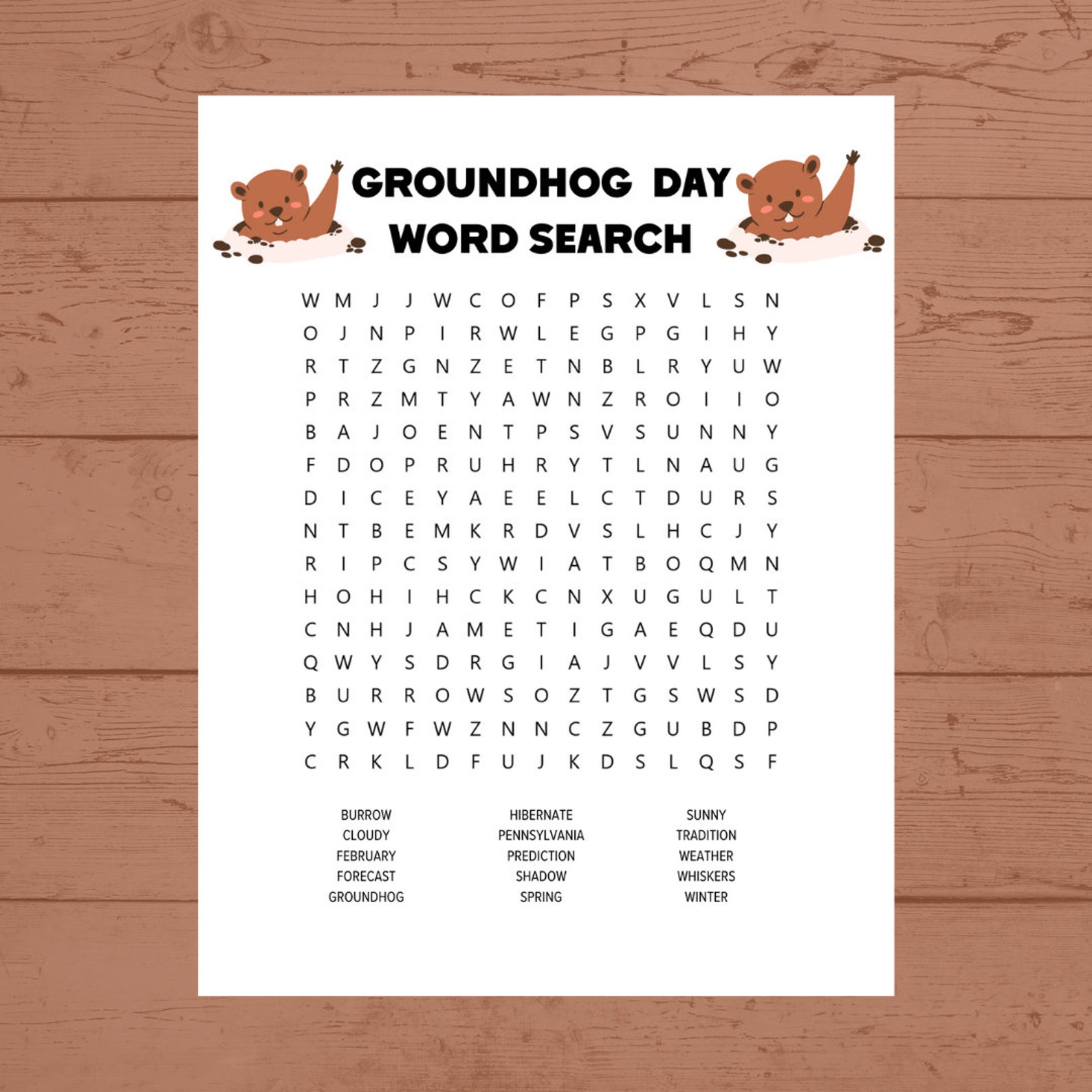 Groundhog Day Word Search Groundhog Day Games Groundhog Day Party Games ...