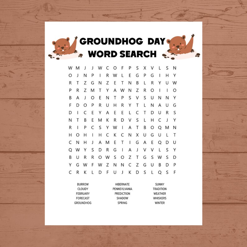 Groundhog Day Word Search Groundhog Day Games Groundhog Day Party Games ...