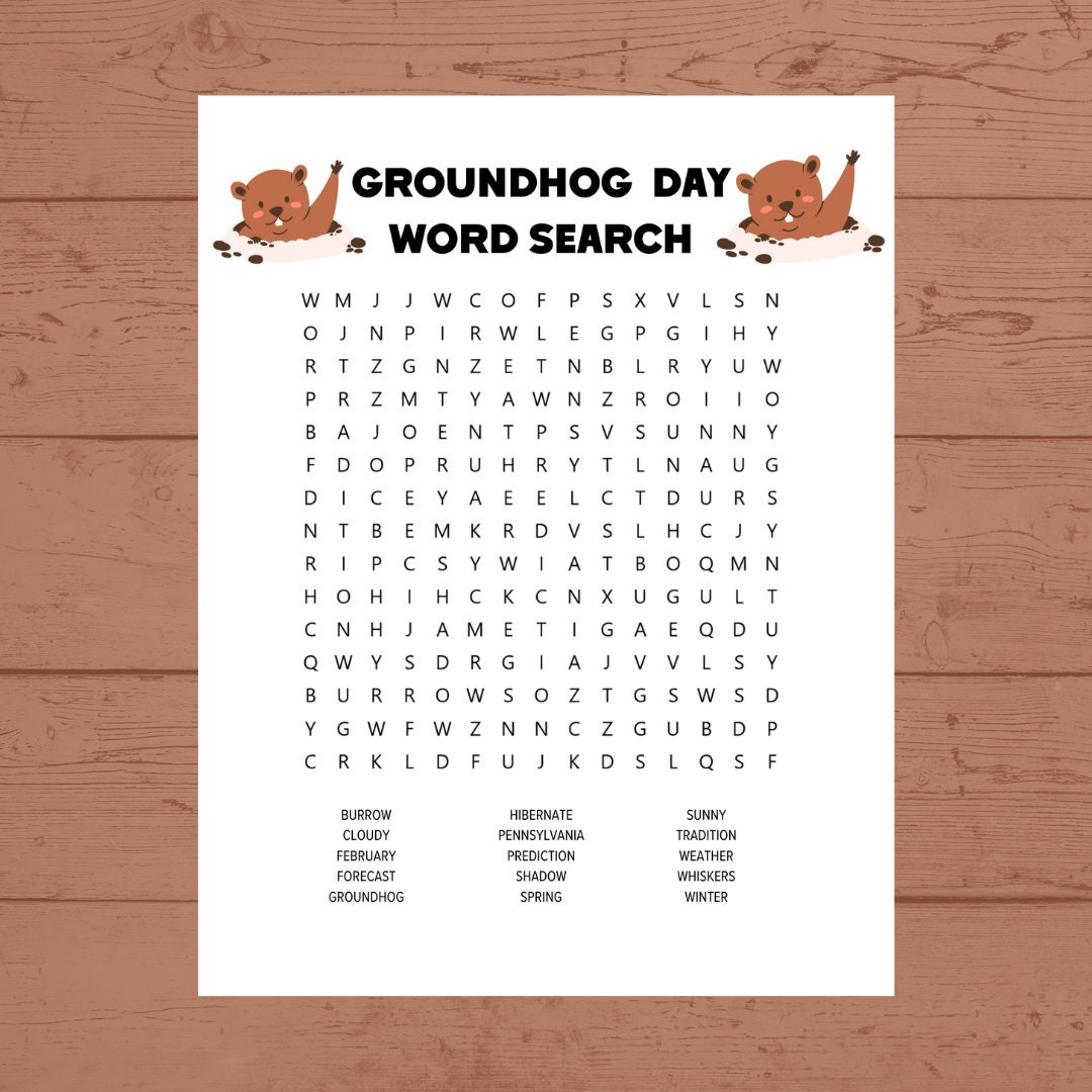 Groundhog Day Word Search Groundhog Day Games Groundhog Day Party Games ...