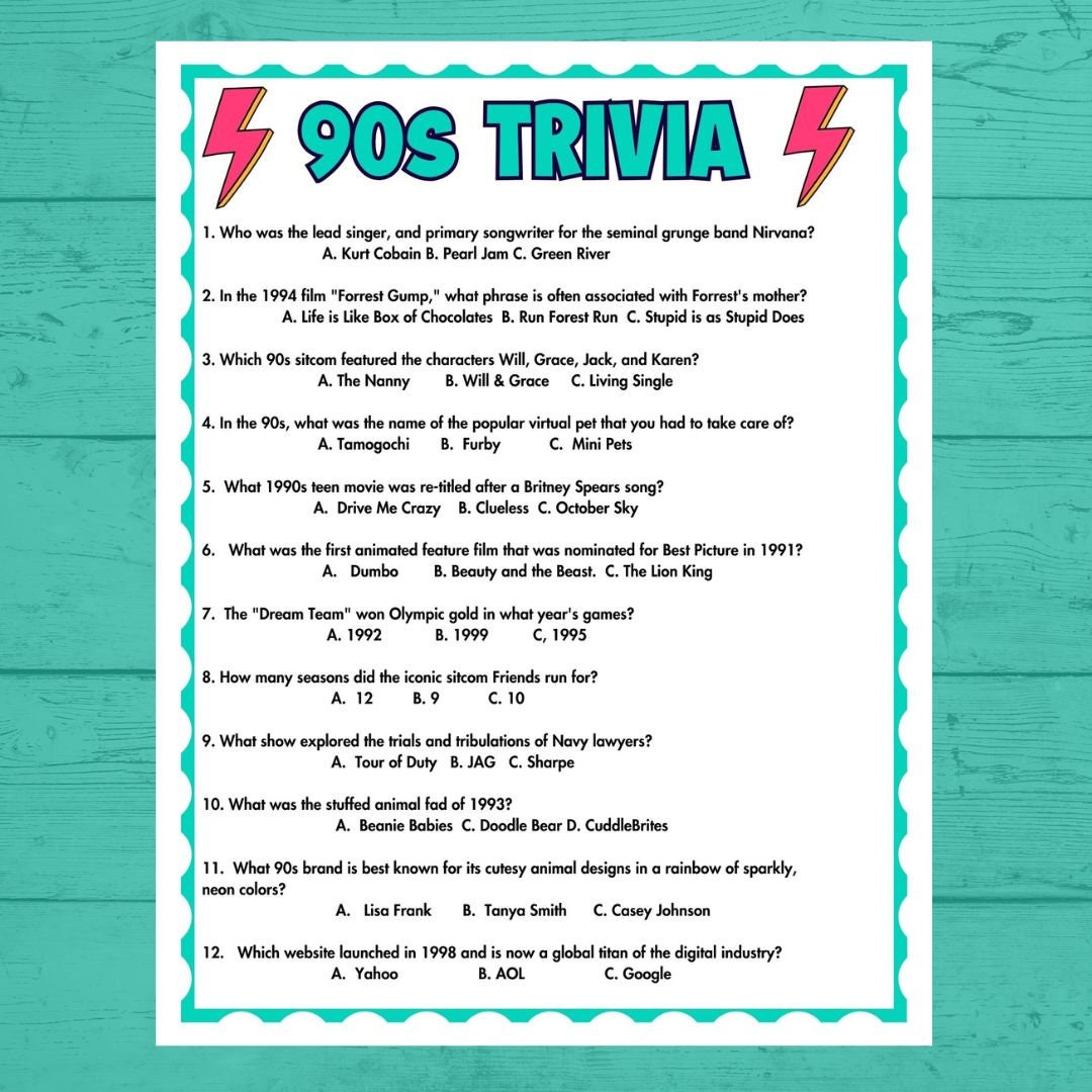90s Trivia Game 90s Party Games, 90s Trivia Triva Games 90s Games ...