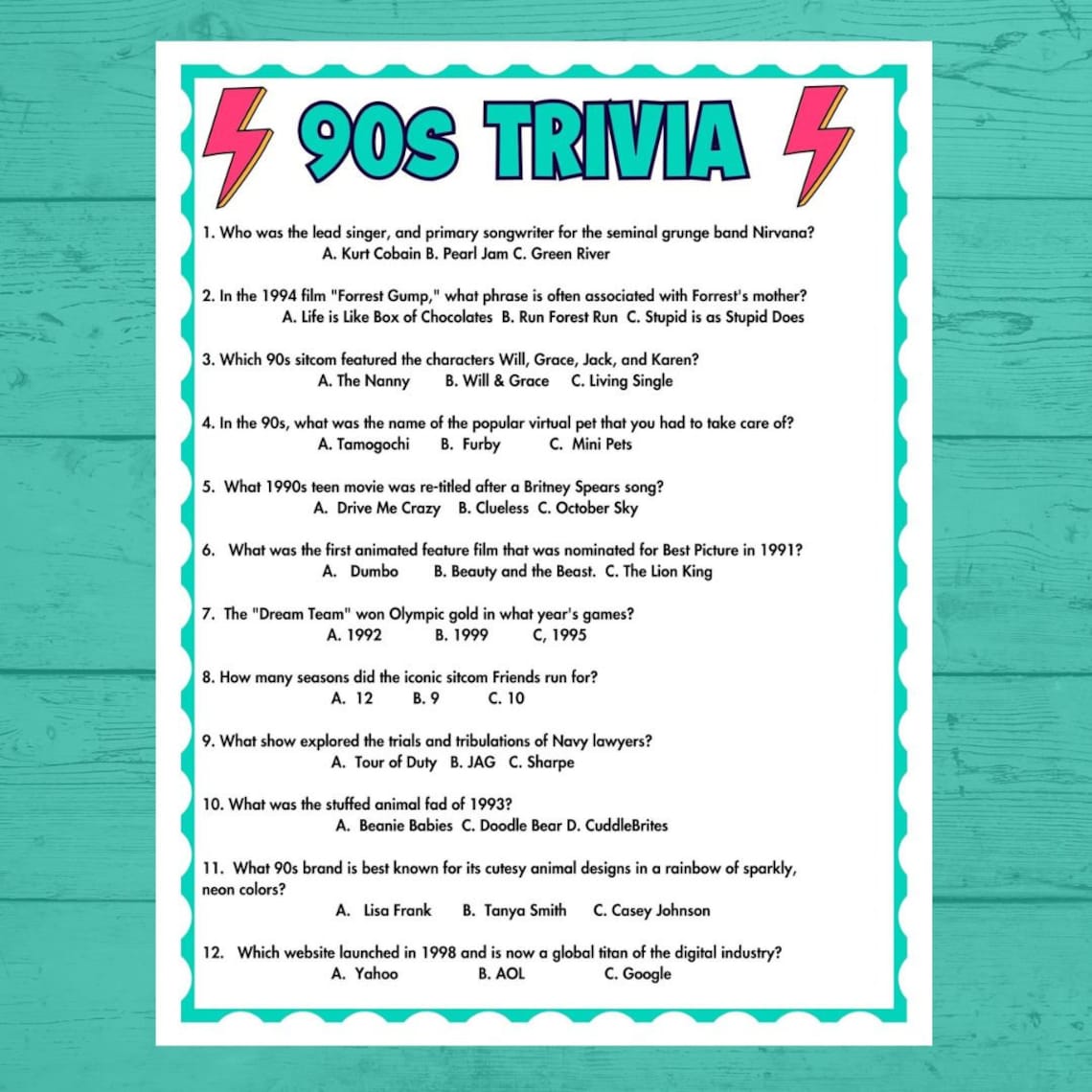 90s Trivia Game 90s Party Games, 90s Trivia Triva Games 90s Games ...