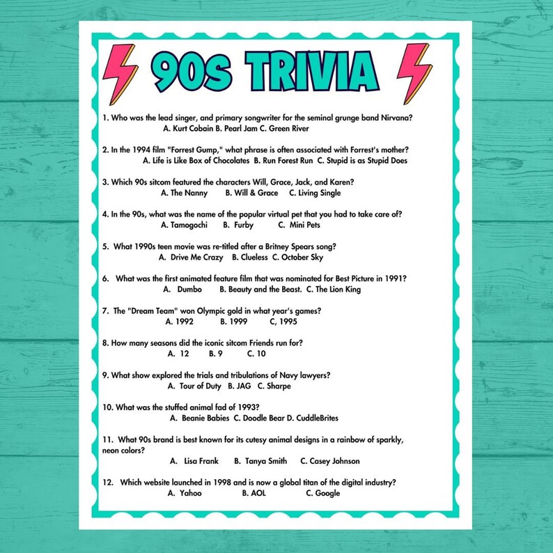 90s Trivia Game 90s Party Games, 90s Trivia Triva Games 90s Games ...