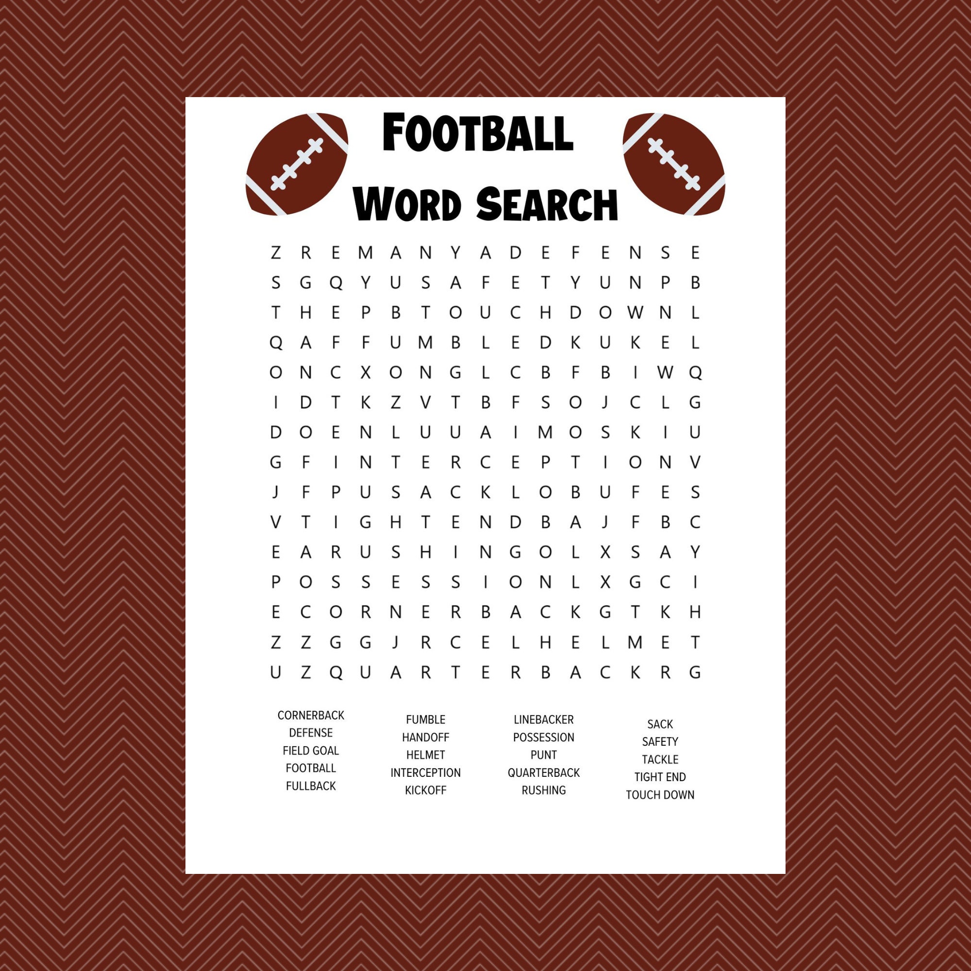 Football Word Search Word Searches for Kids Football Party Game ...