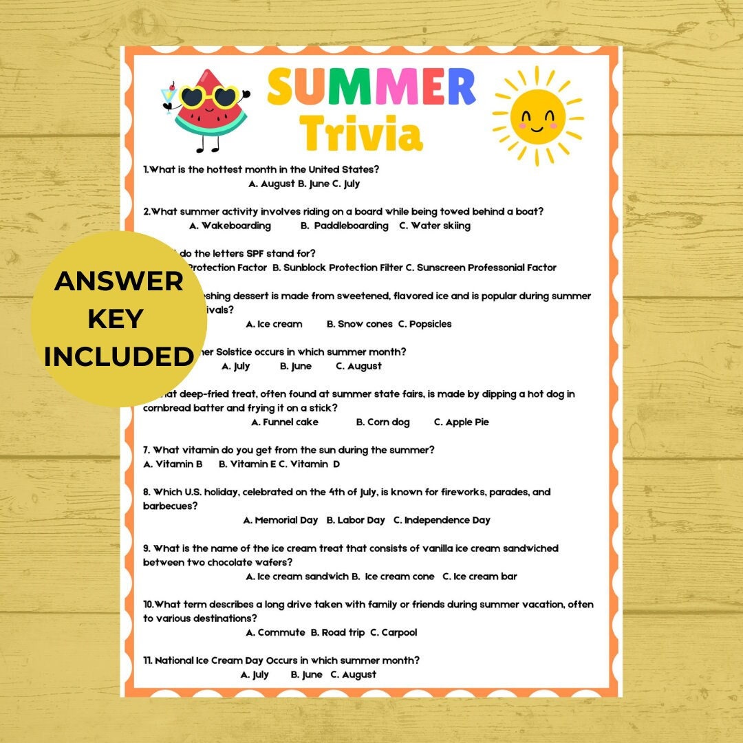 Summer Trivia Summer Printables Trivia Games Summer Party Games ...