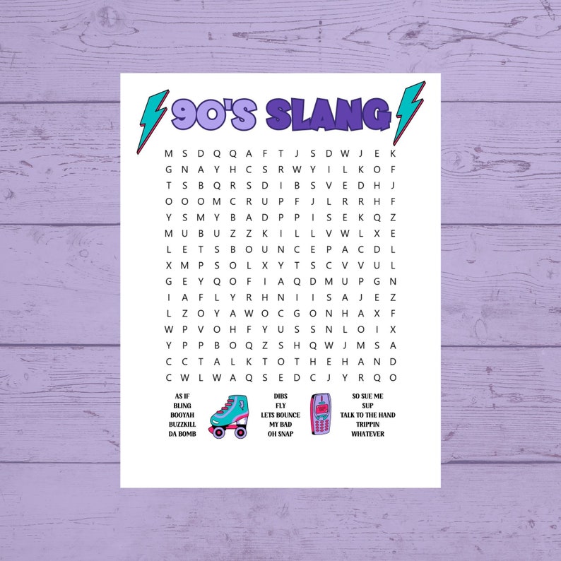 90s Word Search, Printable Games, 90s Slang Word Search 90s Slang ...