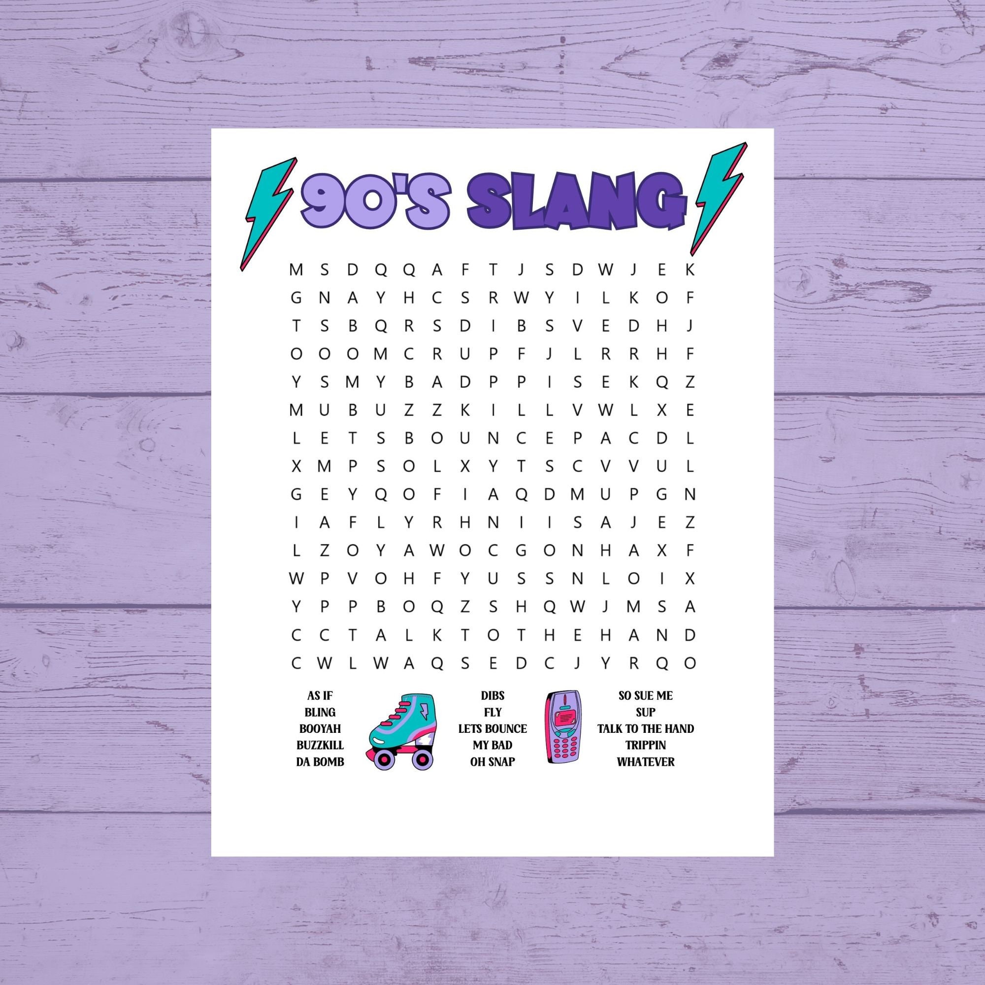 90s Word Search Printable Games 90s Slang Word Search 90s - Etsy UK
