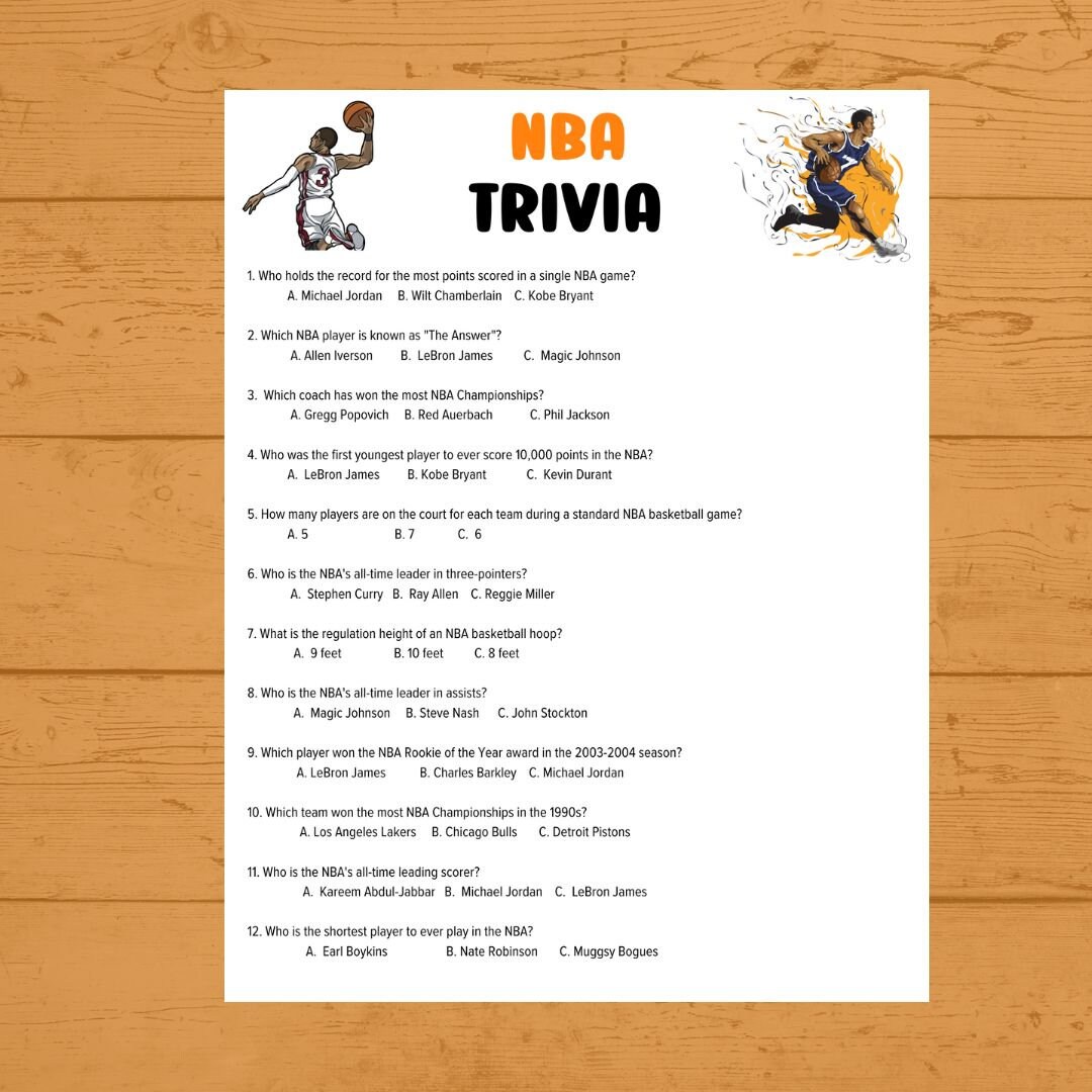 NBA Trivia Basketball Trivia March Madness Games Tailgate Party Game ...