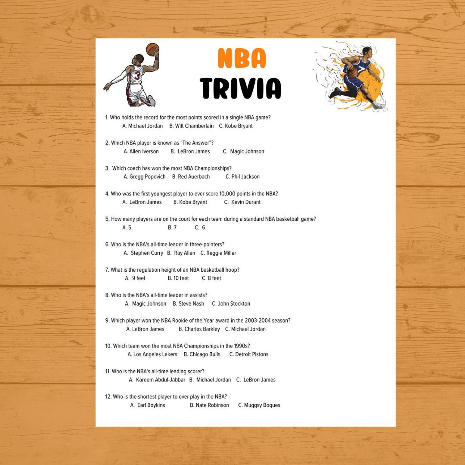 NBA Trivia Basketball Trivia March Madness Games Tailgate Party Game ...
