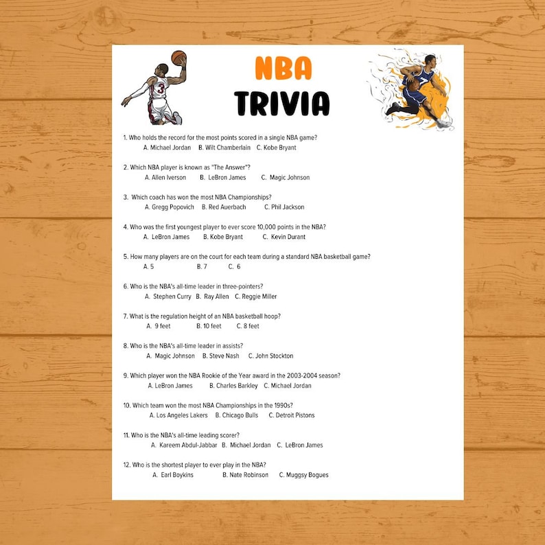 NBA Trivia Basketball Trivia March Madness Games Tailgate Party Game ...