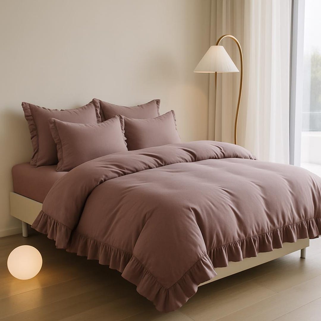 Mauve Pink Ruffle Bedding | Elegant Dusty Rose Duvet Cover | Premium ...