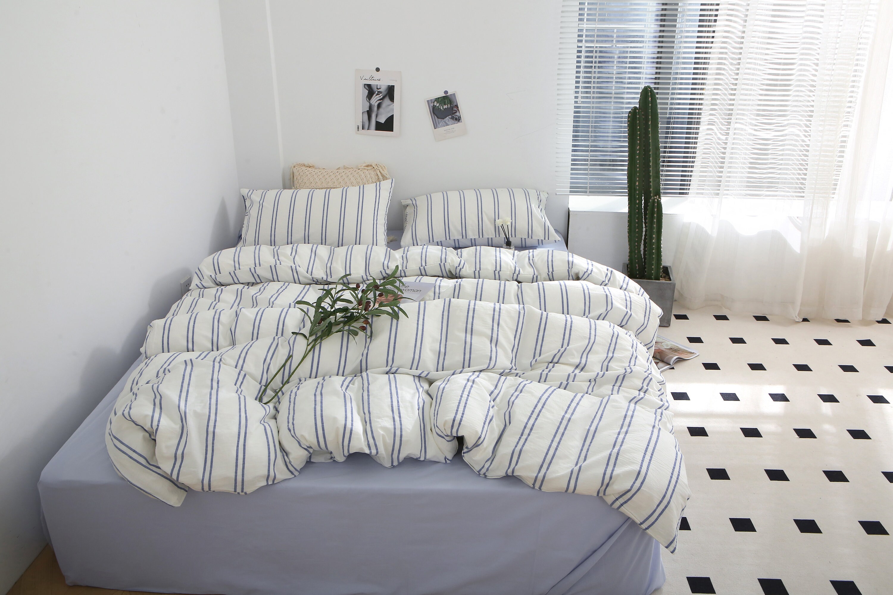 Blue Stripe Washed Cotton Bedding Set: Insta-chic Duvet Cover - Etsy
