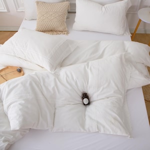 White Cotton Duvet Cover, Minimalist Bedding Cover, Elegant Lace Bedding, Soft Breathable Quilt ...