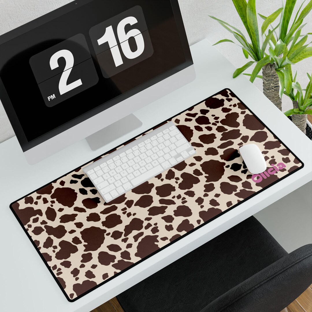 Personalized Cow Print Desk Mat: Custom Name Office Decor - Etsy