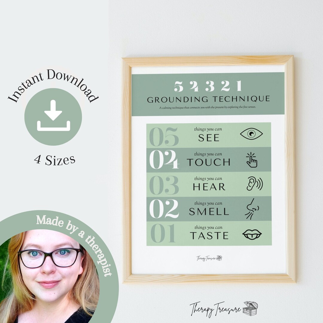 54321 Grounding Technique Printable Wall Art INSTANT DOWNLOAD Therapy ...