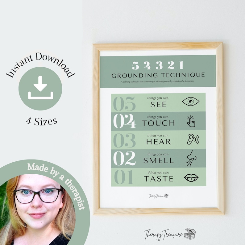 54321 Grounding Technique Printable Wall Art INSTANT DOWNLOAD Therapy ...