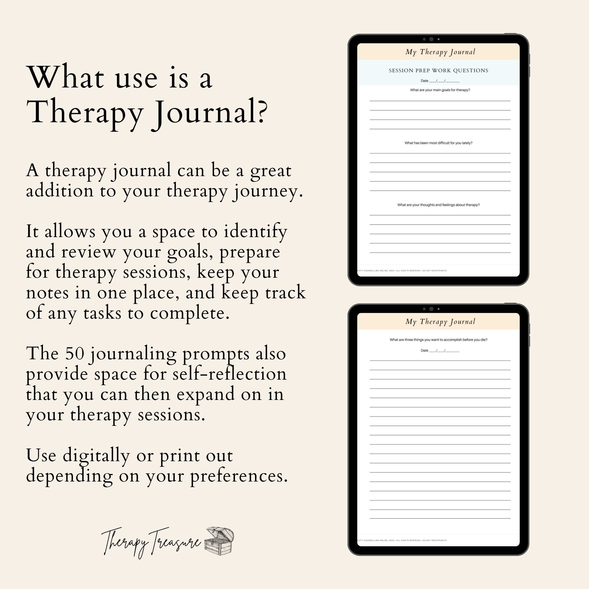 Therapy Journal Session INSTANT DOWNLOAD Wellness Journal | Mental ...