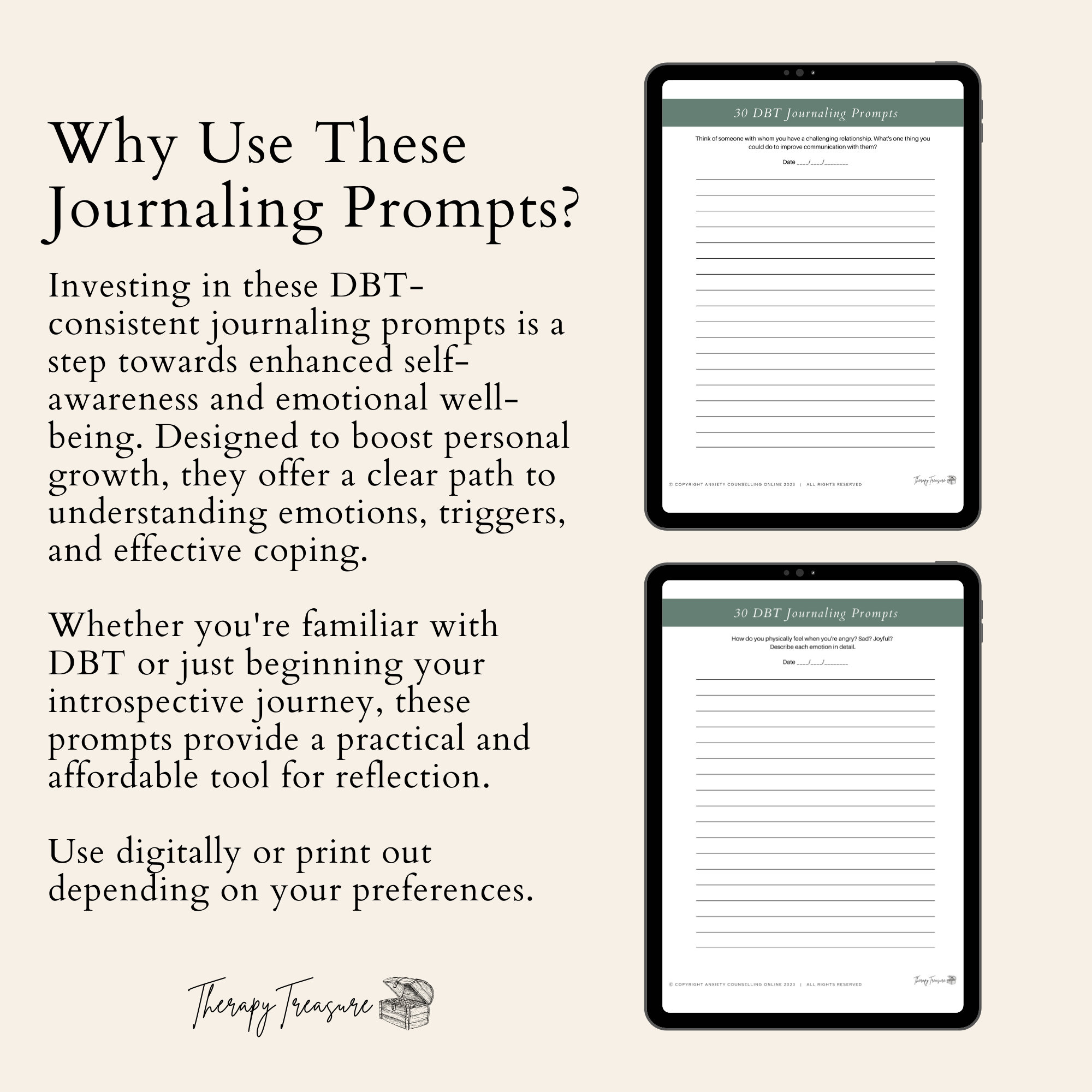 DBT Journal Prompts Emotional Regulation Coping Skills Mental Health ...