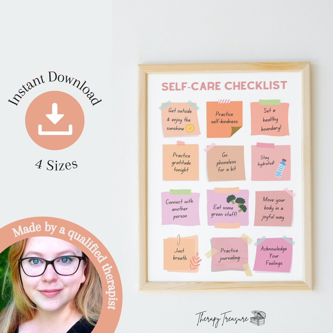 Self Care Checklist Printable Wall Art INSTANT DOWNLOAD Therapy Office ...