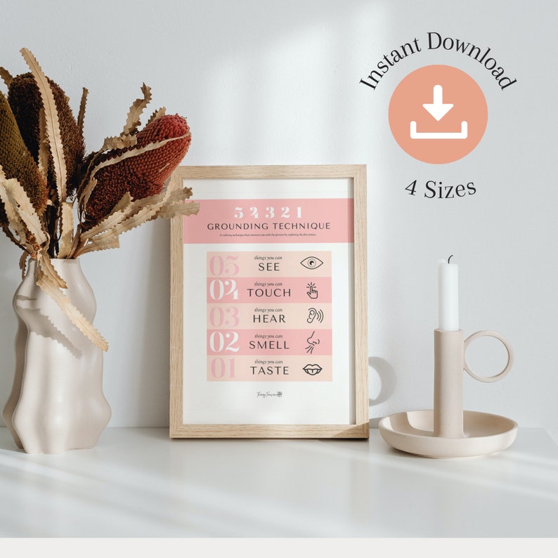 54321 Grounding Technique Printable Wall Art INSTANT DOWNLOAD Therapy ...