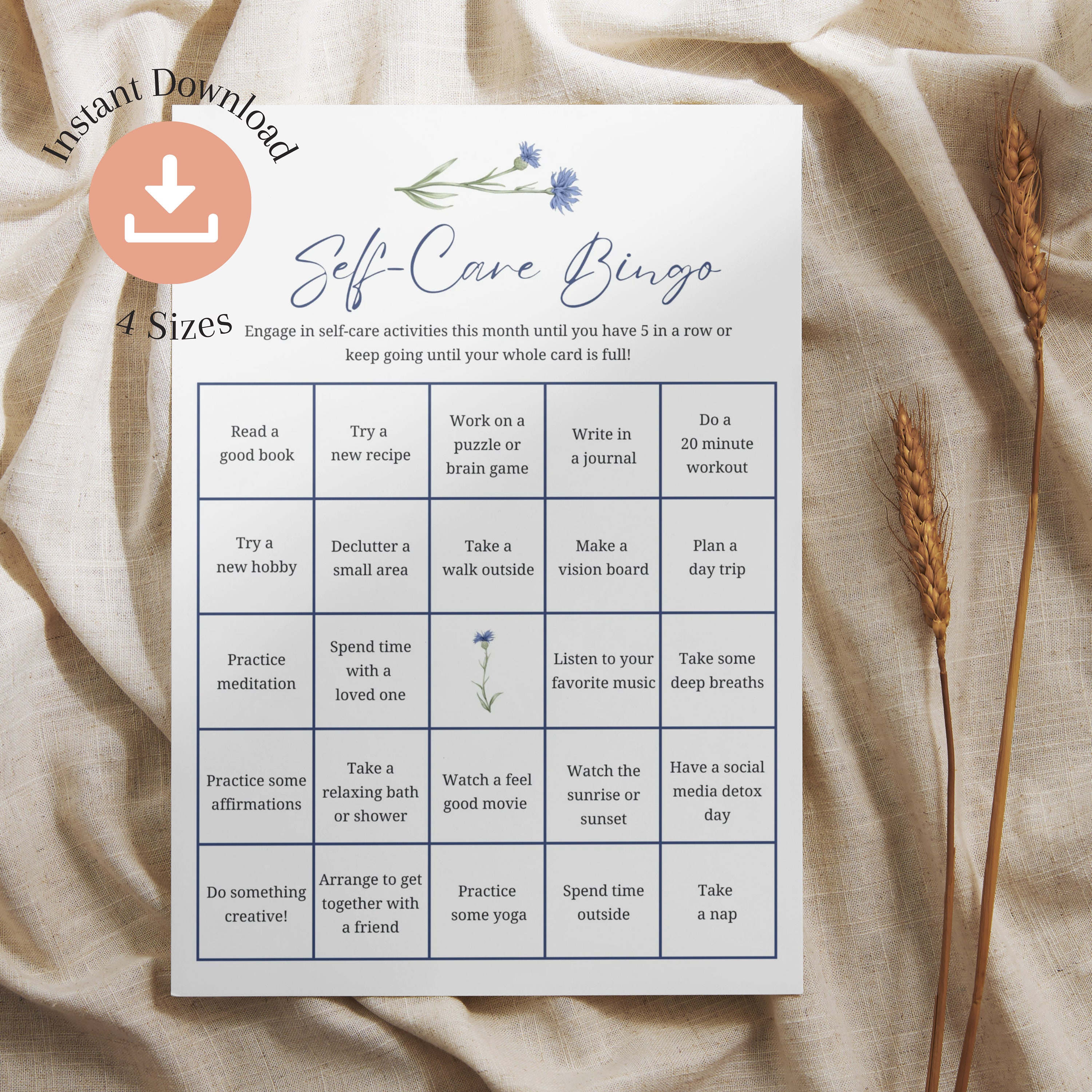 Self Care Bingo Printable| Mental Health Bingo | Wellness Bingo | Self ...