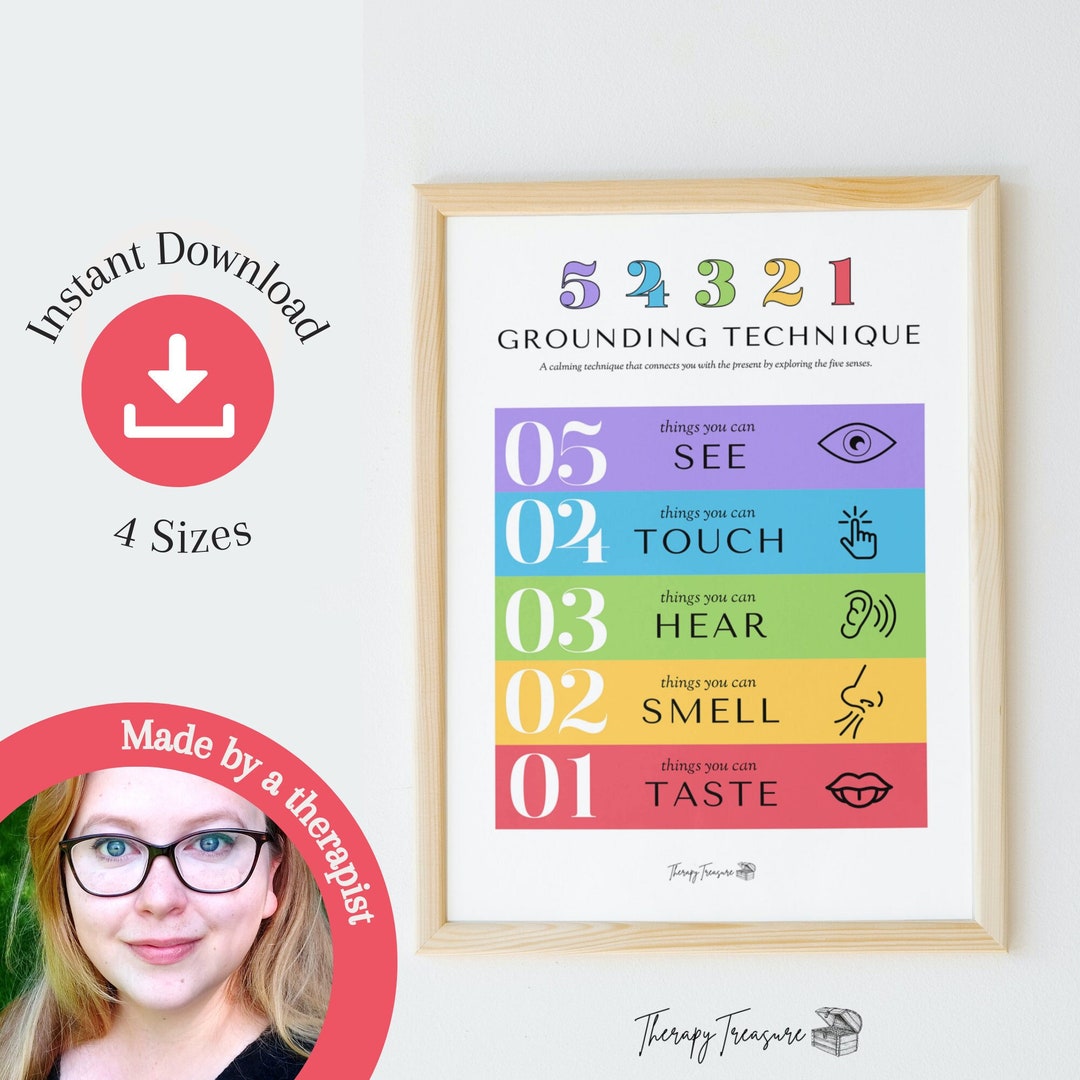 54321 Grounding Technique Printable Wall Art INSTANT DOWNLOAD Therapy ...