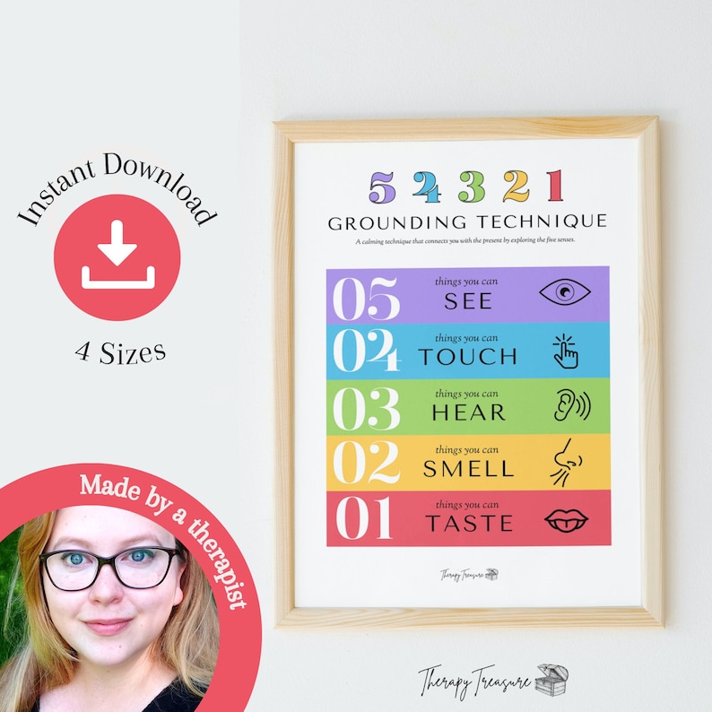 54321 Grounding Technique Printable Wall Art INSTANT DOWNLOAD Therapy Office Decor, Therapy Wall ...