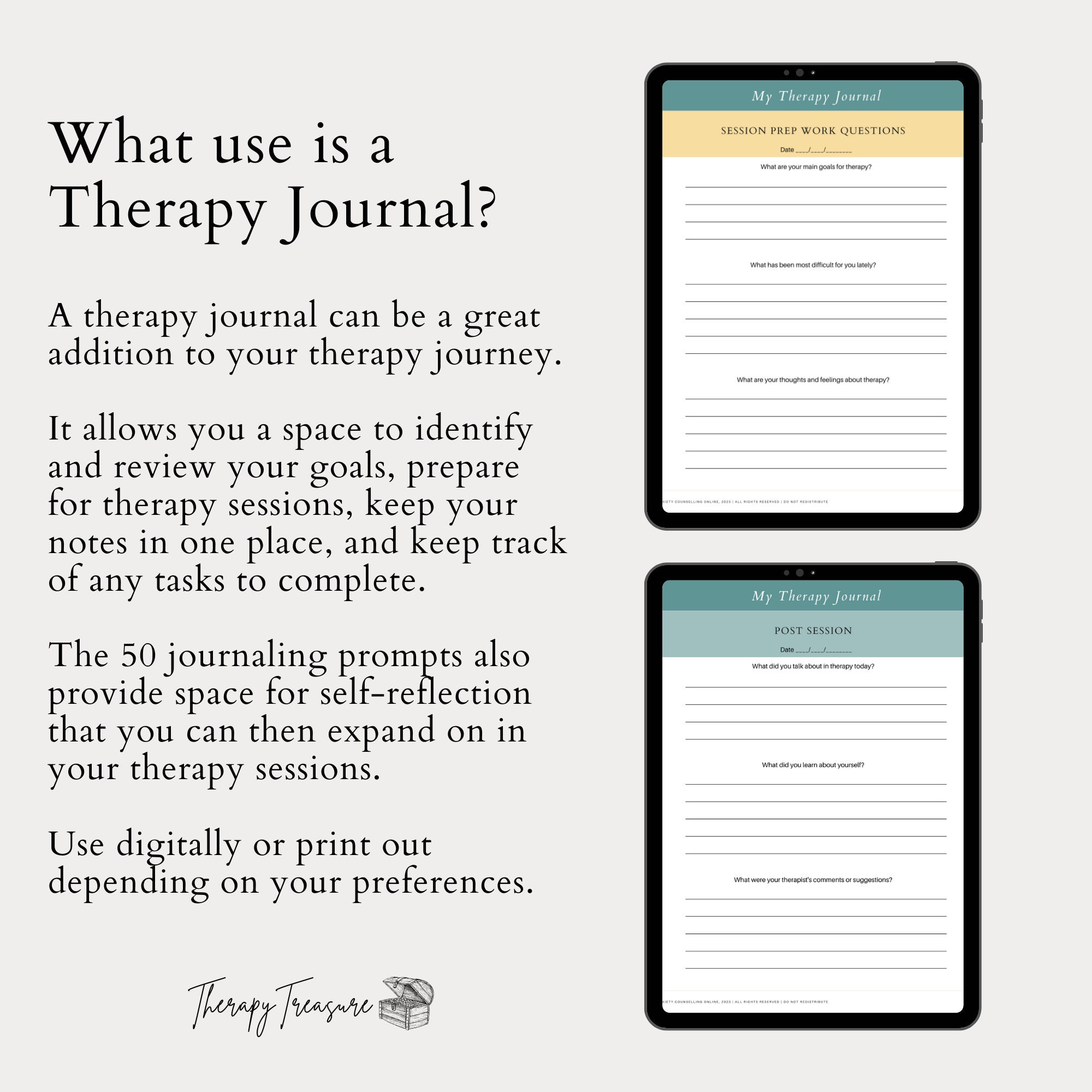 Therapy Journal Session INSTANT DOWNLOAD Wellness Journal Mental Health ...