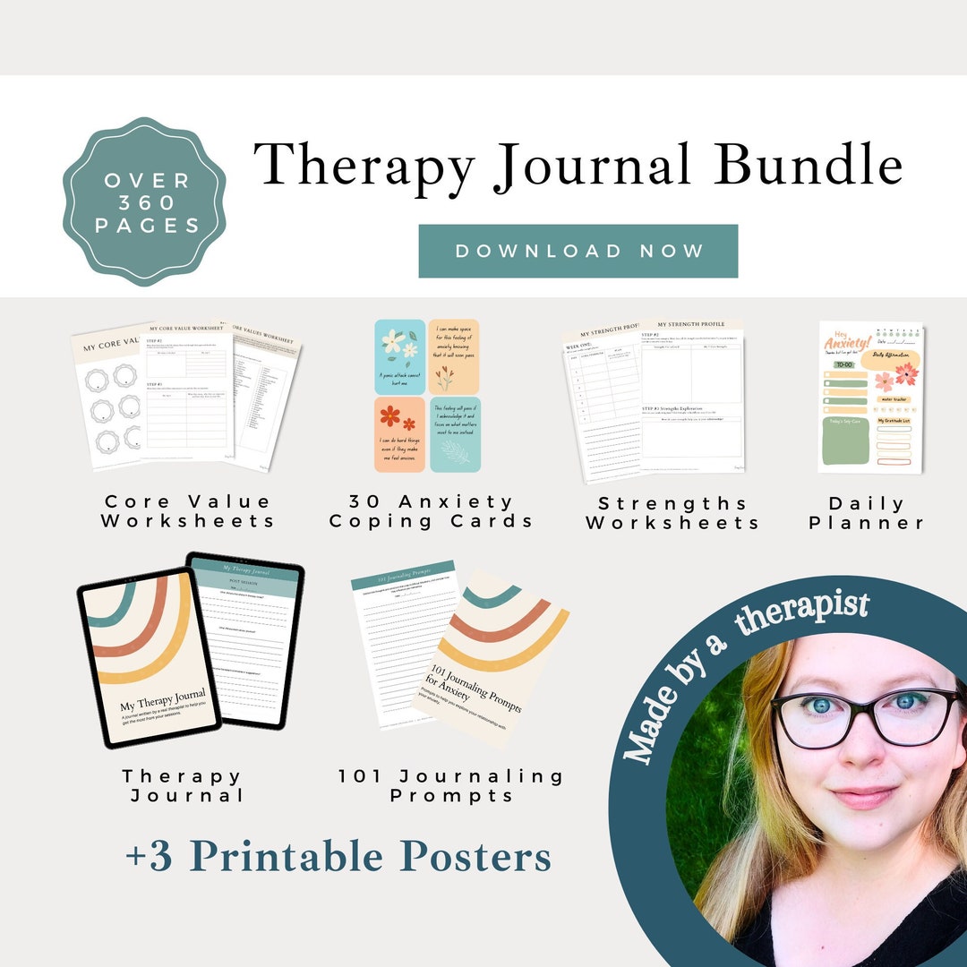 Therapy Journal Bundle | Therapy Worksheet Bundle | Anxiety Journal ...